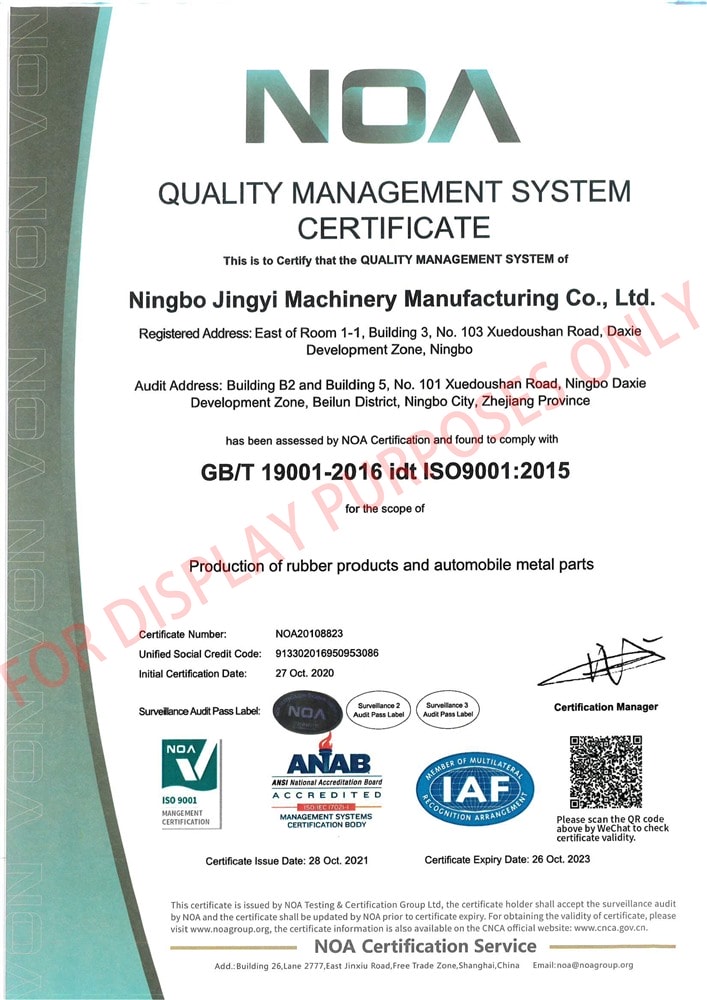 ISO 9001 Certificate - Ningbo Jingyi Machinery Manufacturing Co.,Ltd